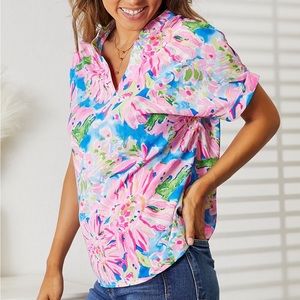 Double Take | Tops | New Double Take Preppy Floral Print Notched Neck ...